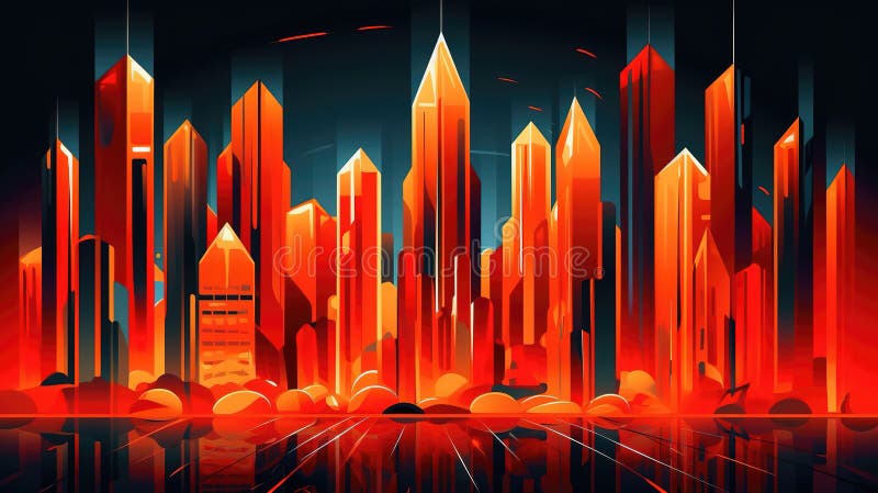 A Orange Fire Inspired Modern Future City, Silhouette Artwork, Ai ...