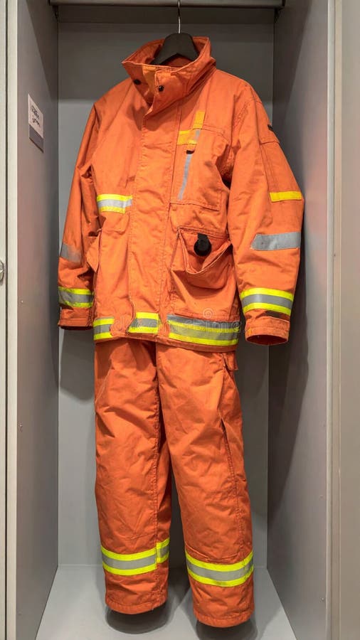 Orange Firefighter Protective Uniform in a Cabinet Stock Illustration ...