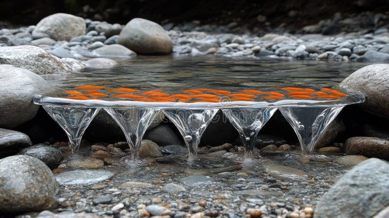 Orange Fish in a Rocky Stream with Triangular Water Feature Stock Photo ...