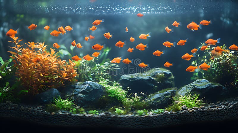 Orange Fish School Aquarium Plants Background Stock Illustration ...