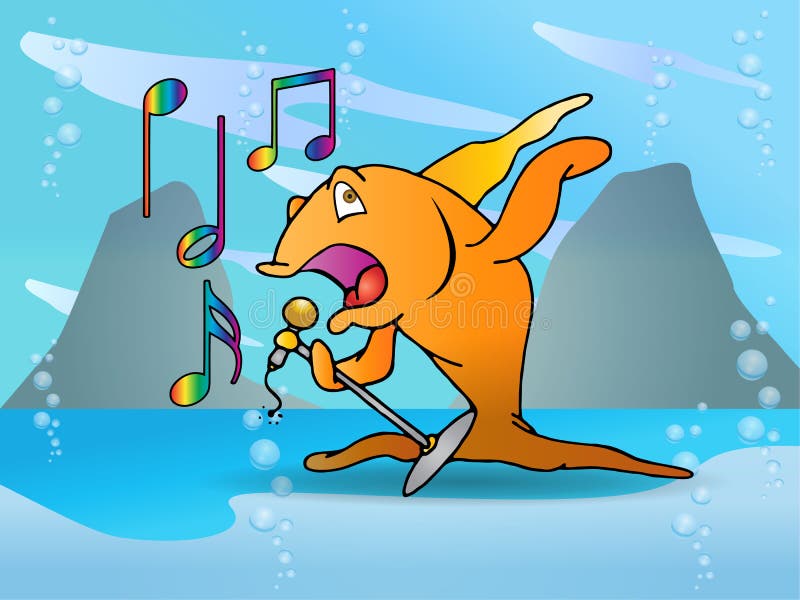 Orange Fish Singing Performance Stock Illustration - Illustration of ...