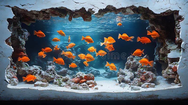 Orange Fish Swim in Aquarium Wall Scene Stock Illustration ...