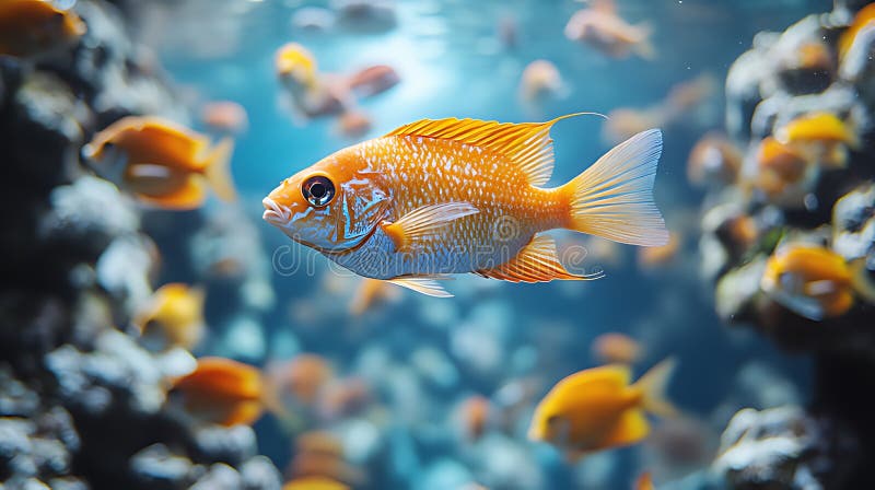 Orange Fish Swimming Aquarium Coral Background Stock Illustration ...