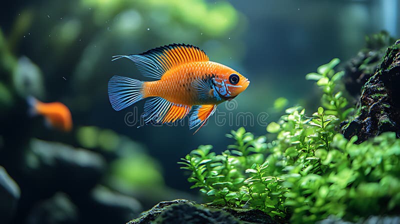 Orange Fish Swimming Aquarium Plants Background Stock Illustration ...
