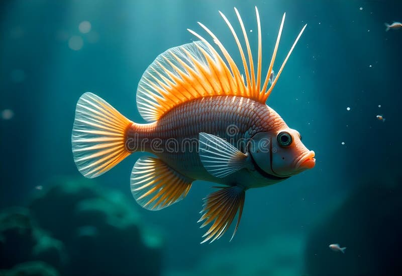 A Rooster Fish with Extended Fins Swimming Gracefully through Clear ...