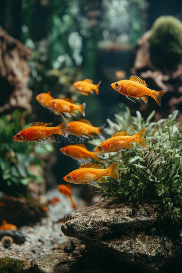Orange Fish Swimming in Planted Aquarium Stock Illustration ...