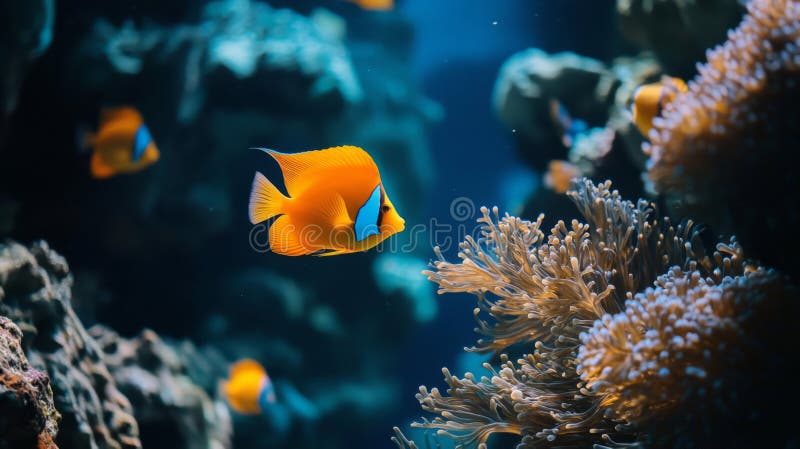 Orange Fish Swimming in Vibrant Coral Reef Stock Illustration ...