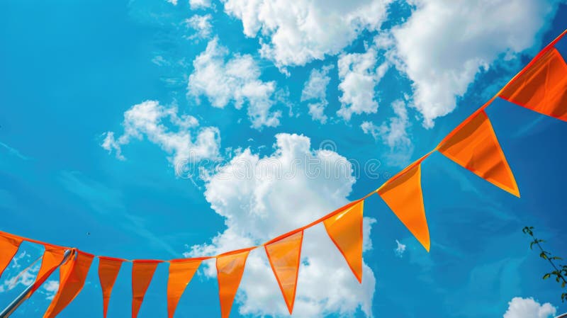 Orange Flags Hanging from the Side of a Building, Suitable for ...