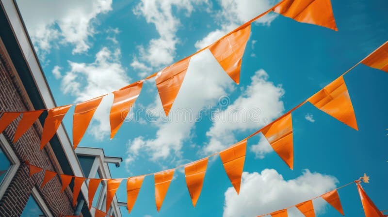 Orange Flags Hanging from the Side of a Building. Suitable for ...