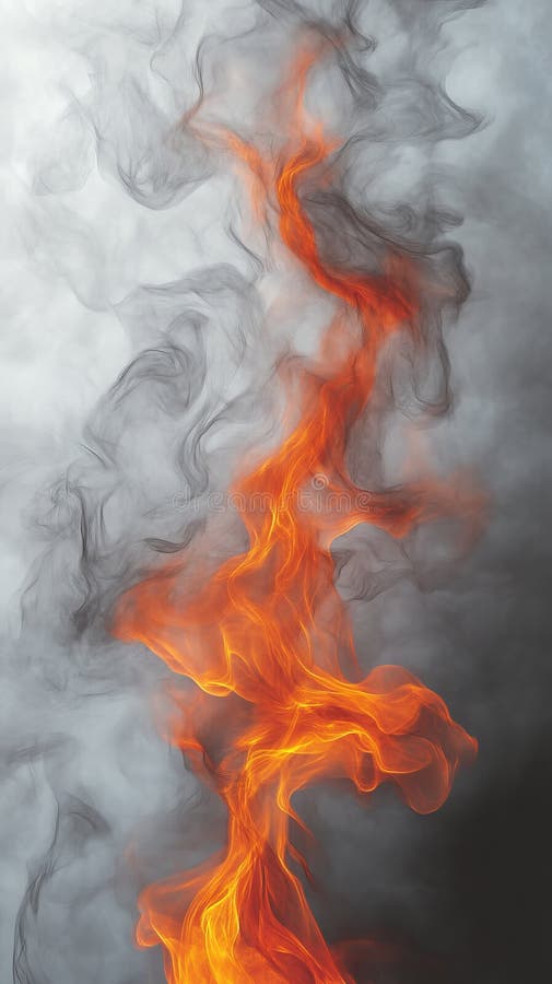 Orange Flames and Grey Smoke Abstract Background, Dynamic Energy and ...