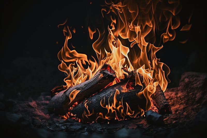 Orange Flaming Embers of a Fire on Dark Background Generative AI Stock ...