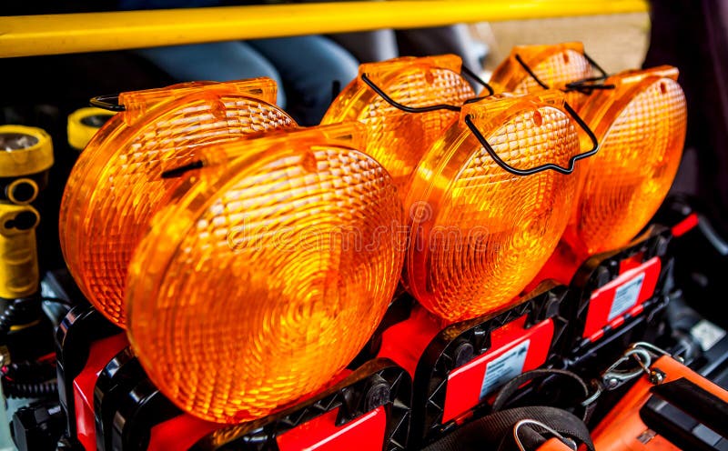 The Orange Flashing Beacons of a Fire Engine Close-up . Fire Equipment ...