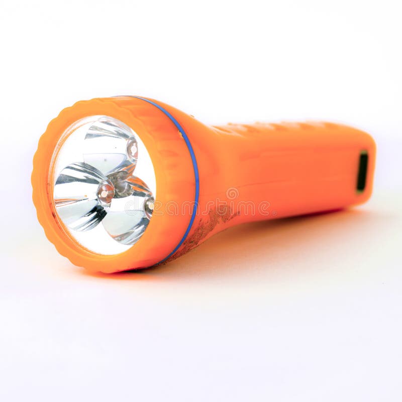 Orange Flashlight Isolated on White Background Stock Photo - Image of ...
