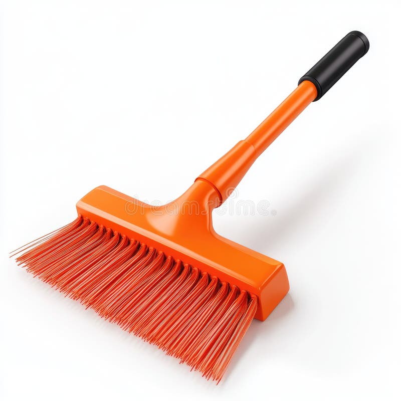 Orange Plastic Broom for Cleaning, Isolated on White Background Stock ...
