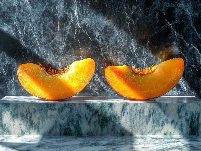 The Orange Flesh and Stone Inside a Peach, Cut in Half Stock Photo ...