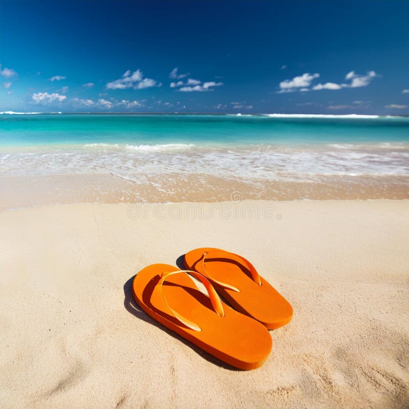 Orange flip flops on beach stock image. Image of colorful - 340973519