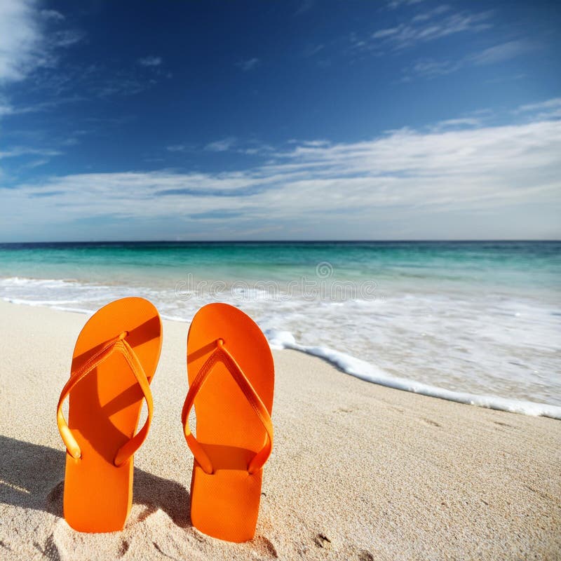 Orange flip flops on beach stock image. Image of laidback - 340973533