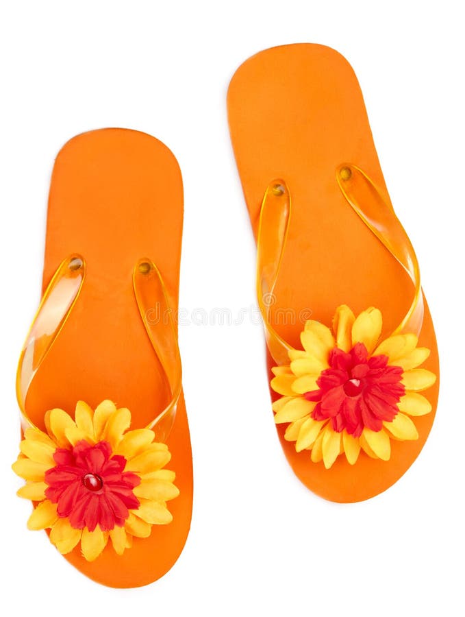 Orange Flip-flops with Flowers Stock Photo - Image of flip, footwear ...