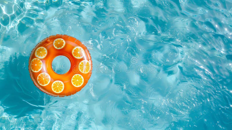 Orange Float with Citrus Fruit Pattern in Blue Swimming Pool Water ...