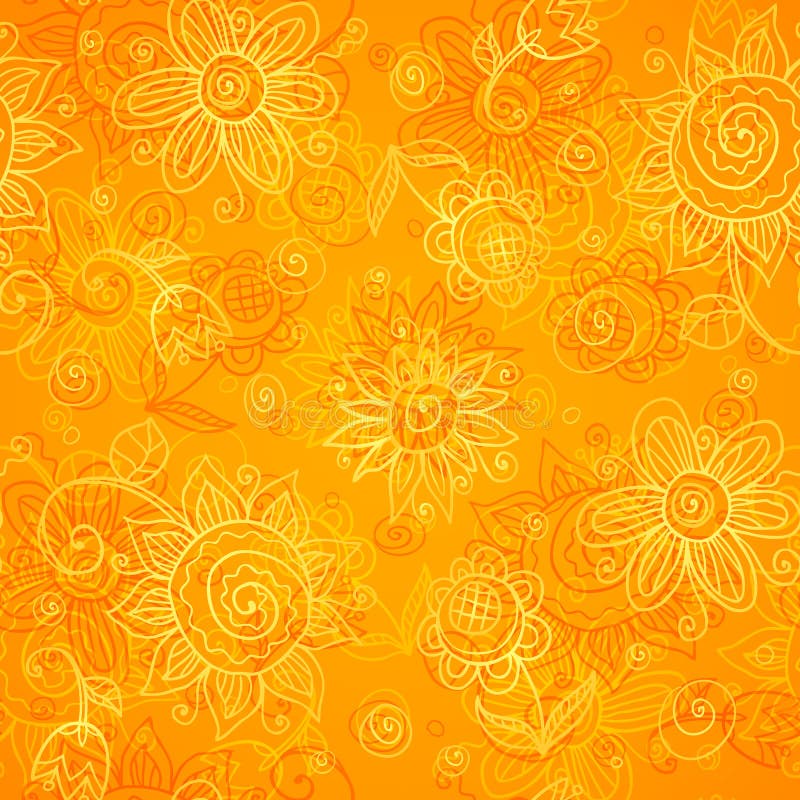 Orange Floral Bright Vector Seamless Pattern Stock Vector ...