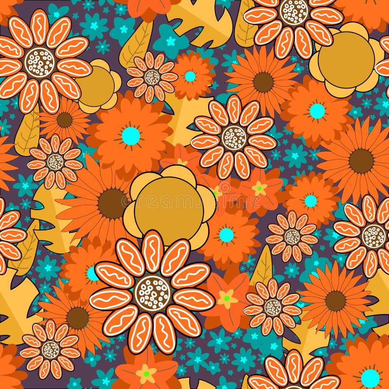 Orange and Blue Floral Seamless Pattern Background. Stock Vector ...
