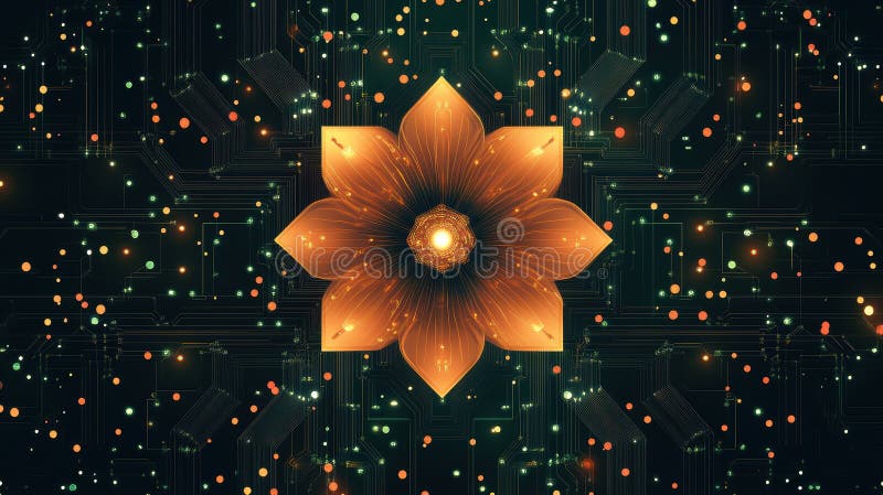 Orange Flower Blooming on a Circuit Board Pattern Stock Illustration ...