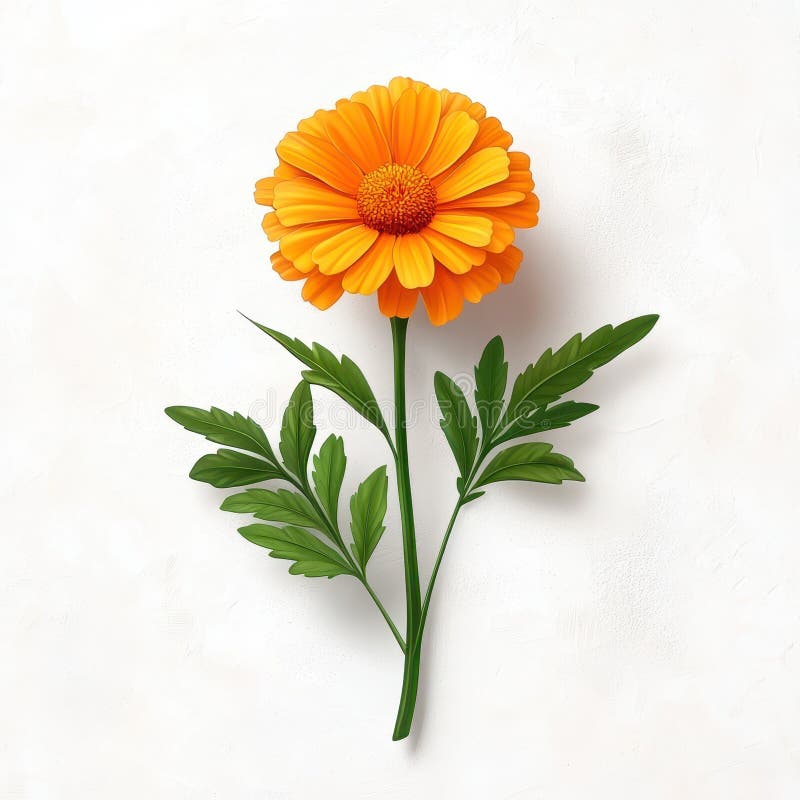 Orange Flower Botanical Illustration on White Background Simple ...