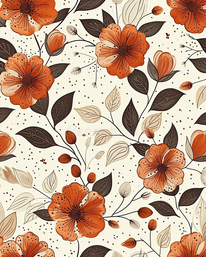 Orange Flower Pattern on White Background Stock Illustration ...