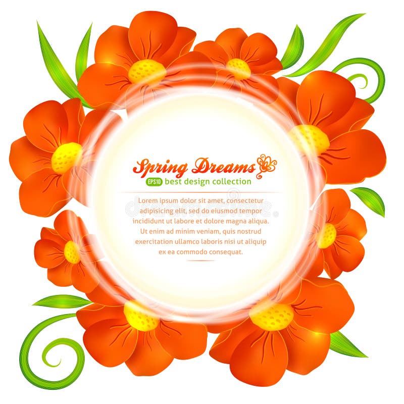 Orange Flowers Circle Vector Frame Stock Vector - Illustration of bloom ...