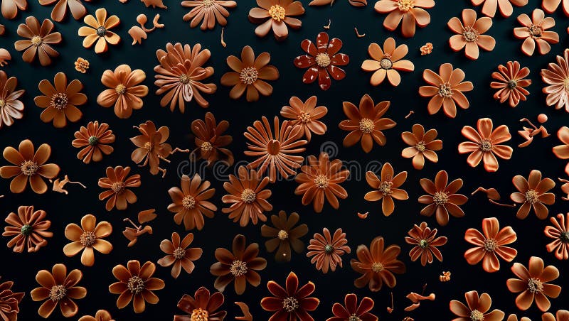 Orange Flowers Falling on Dark Background Creating Floral Pattern Stock ...
