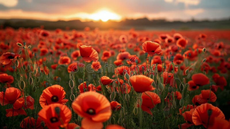Orange Flowers Field with Sun Background Stock Image - Image of ...