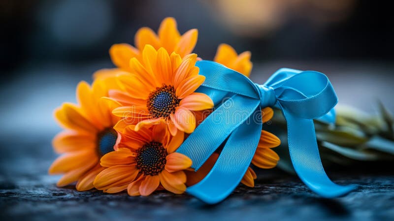 Orange Flowers Tied with a Blue Ribbon Stock Illustration ...
