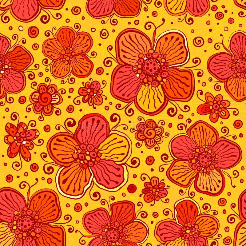 Orange Flowers Vector Doodles Seamless Pattern Stock Vector ...