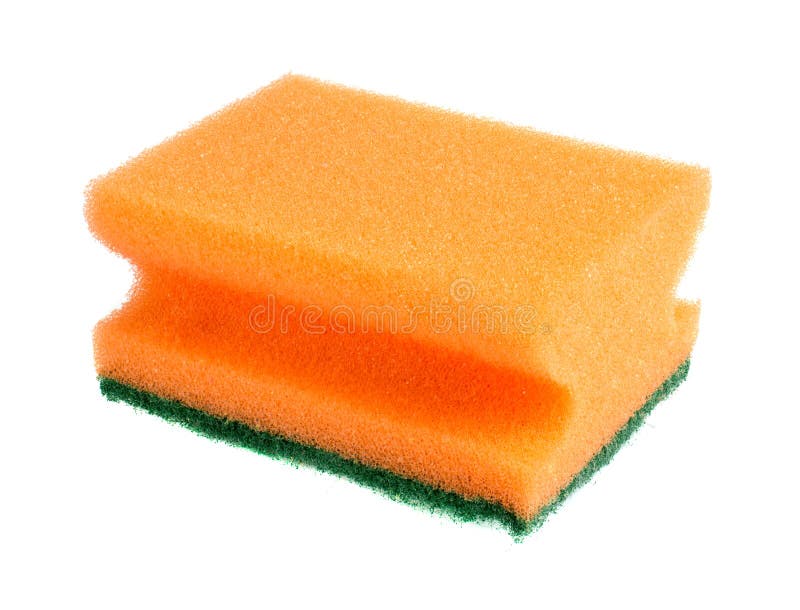 Orange Foam Rubber Sponge For Washing Dishes Isolated On White ...
