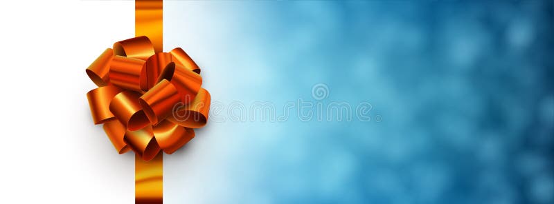 Orange Foil Ribbon with Beautiful Bow on Blue Blurred Background Stock ...
