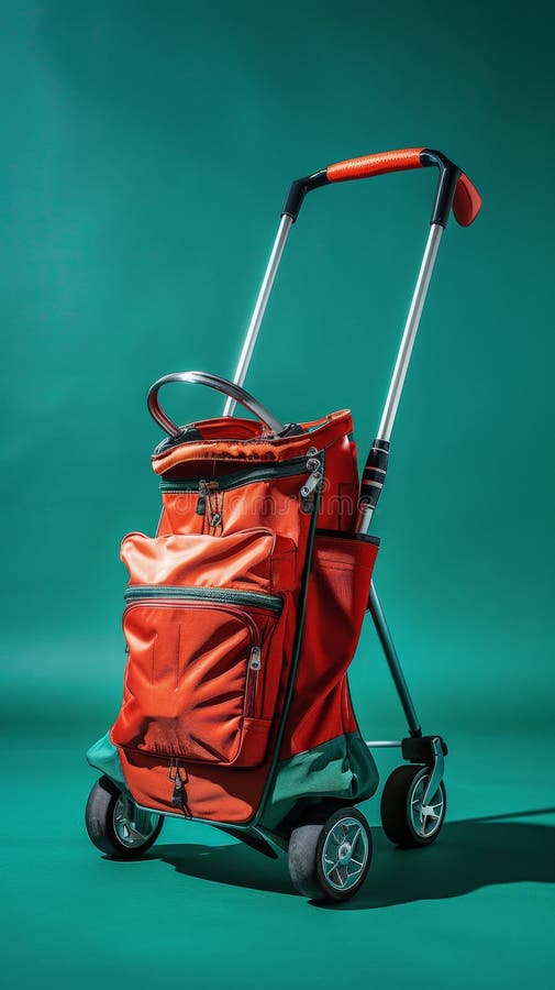 Orange Folding Shopping Cart Against Green Background Stock ...