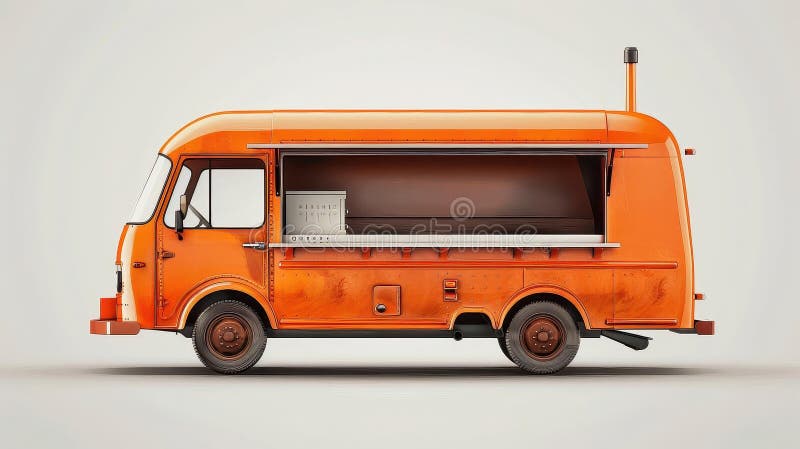 Orange Food Truck Side View Stock Illustration - Illustration of menu ...
