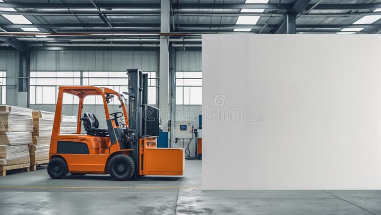 Orange Forklift Moving Large Load in Warehouse Stock Illustration ...
