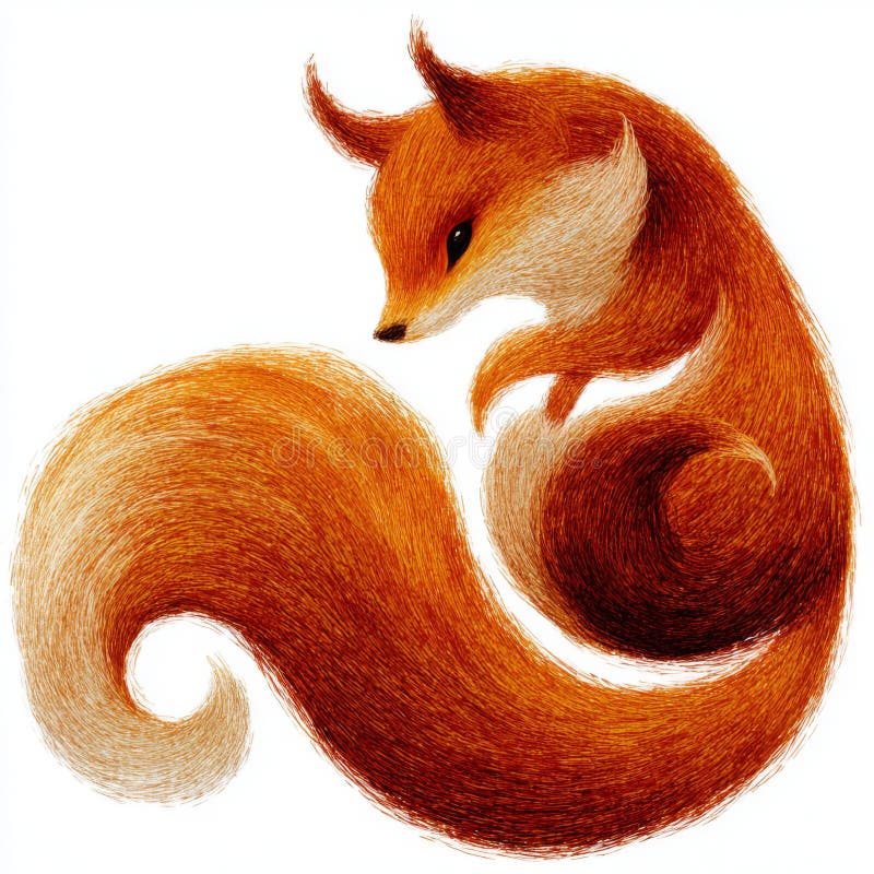 Orange Fox with Curled Tail Illustration Stock Illustration ...