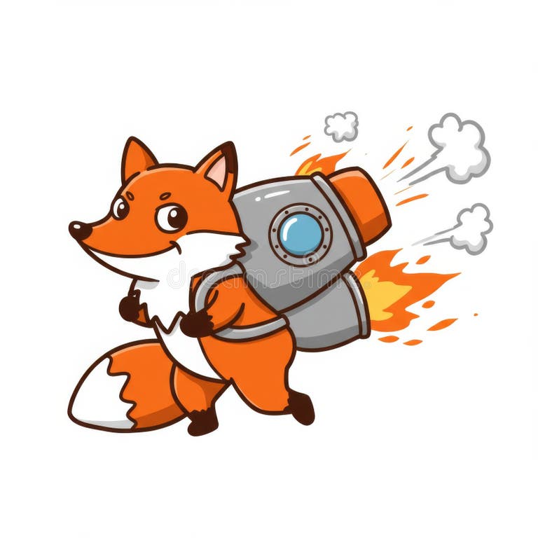 Orange Fox with Gray Rocket Pack Cartoon Illustration Stock ...