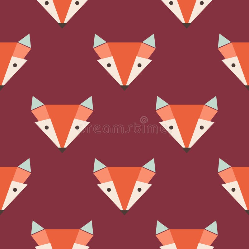 Orange Fox S Head on Red Background. Cute Foxes Seamless Pattern. Stock ...