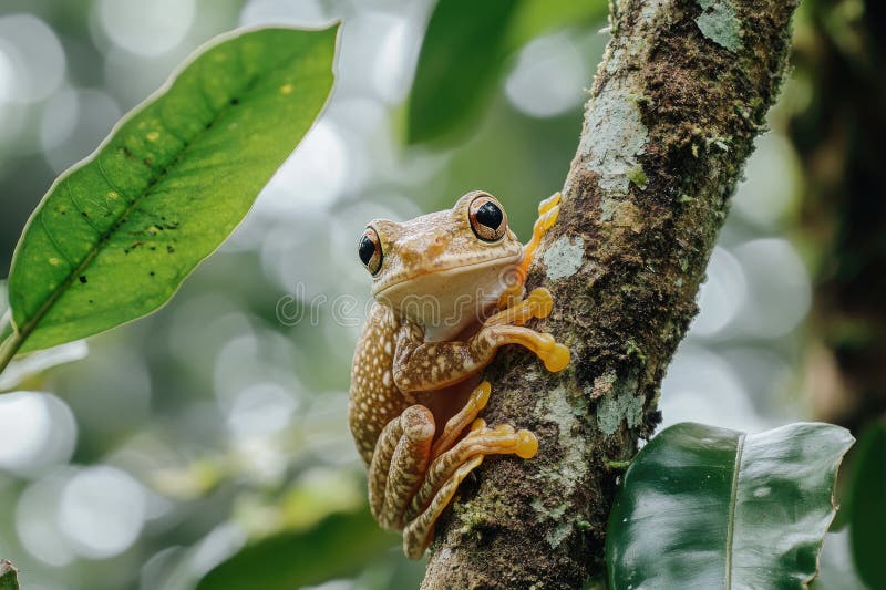 Orange Frog Climbing Tree in Tropical Rainforest Stock Illustration - Illustration of jungle ...