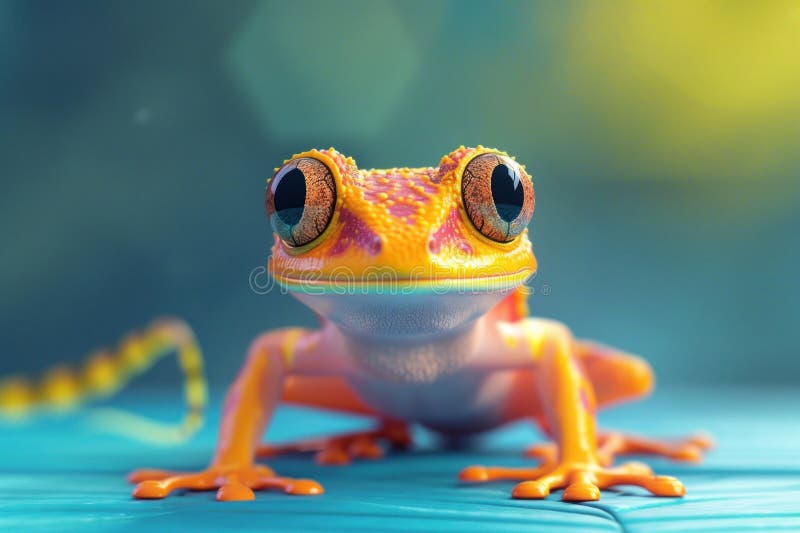 Orange Frog with Big Eyes Standing on a Blue Surface Stock Illustration ...