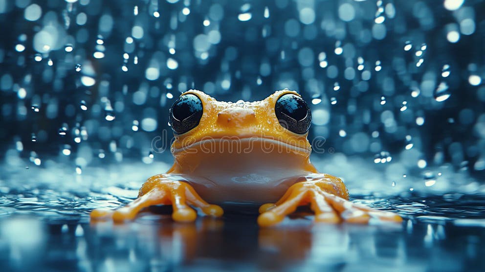 Orange frog in rain stock image. Image of fauna, amphibians - 370697313