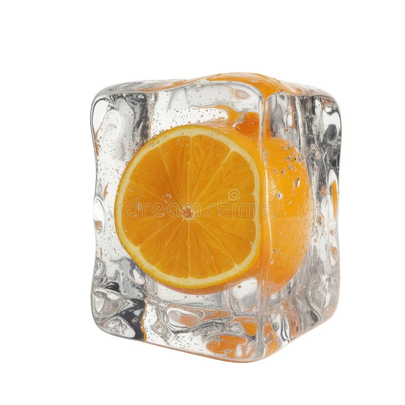 Orange Frozen in Ice Cube on White Background Stock Illustration ...