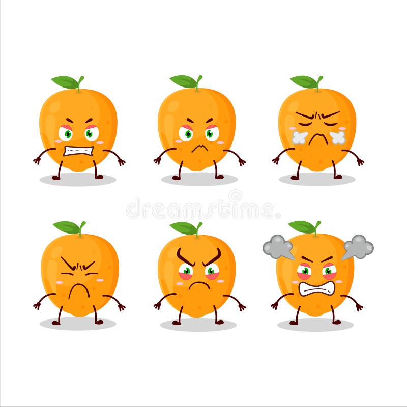 Orange Fruit Cartoon Character with Various Angry Expressions Stock ...