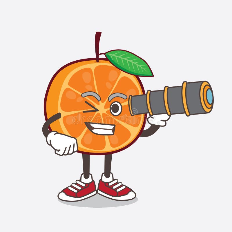 Orange Fruit Cartoon Mascot Character Using a Monocular Stock Vector ...