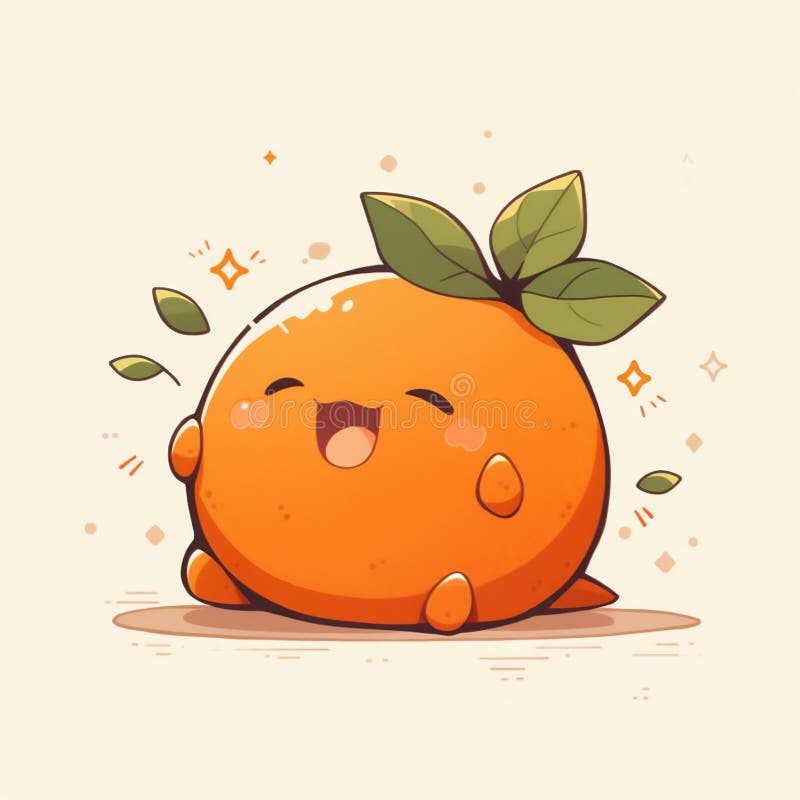 Orange Fruit Chibi Cartoon Style Isolated Plain Background by AI ...