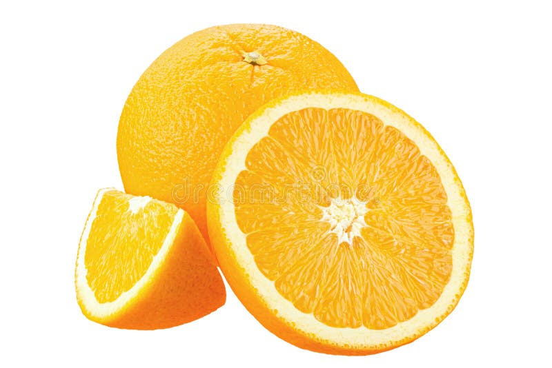 Orange Fruit. Orange with Cut in Half Slices Isolate on White Stock ...