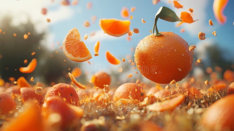 Orange Fruit Explosion in a Sunny Field Stock Illustration ...